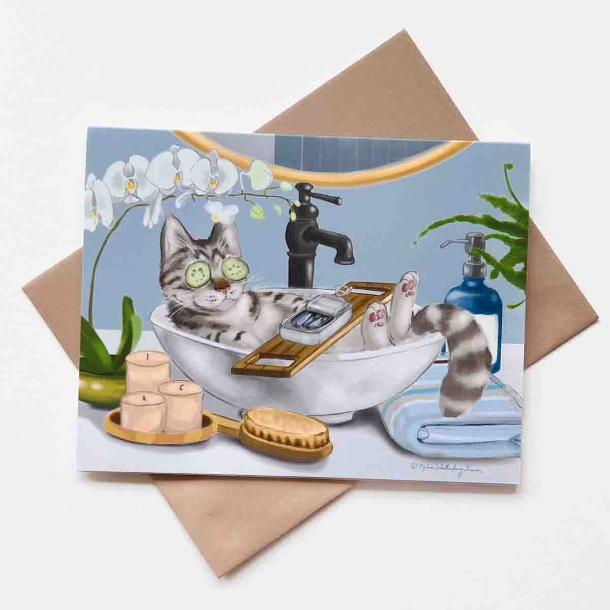 Kitty Spa Day Greeting Card – True North Creations