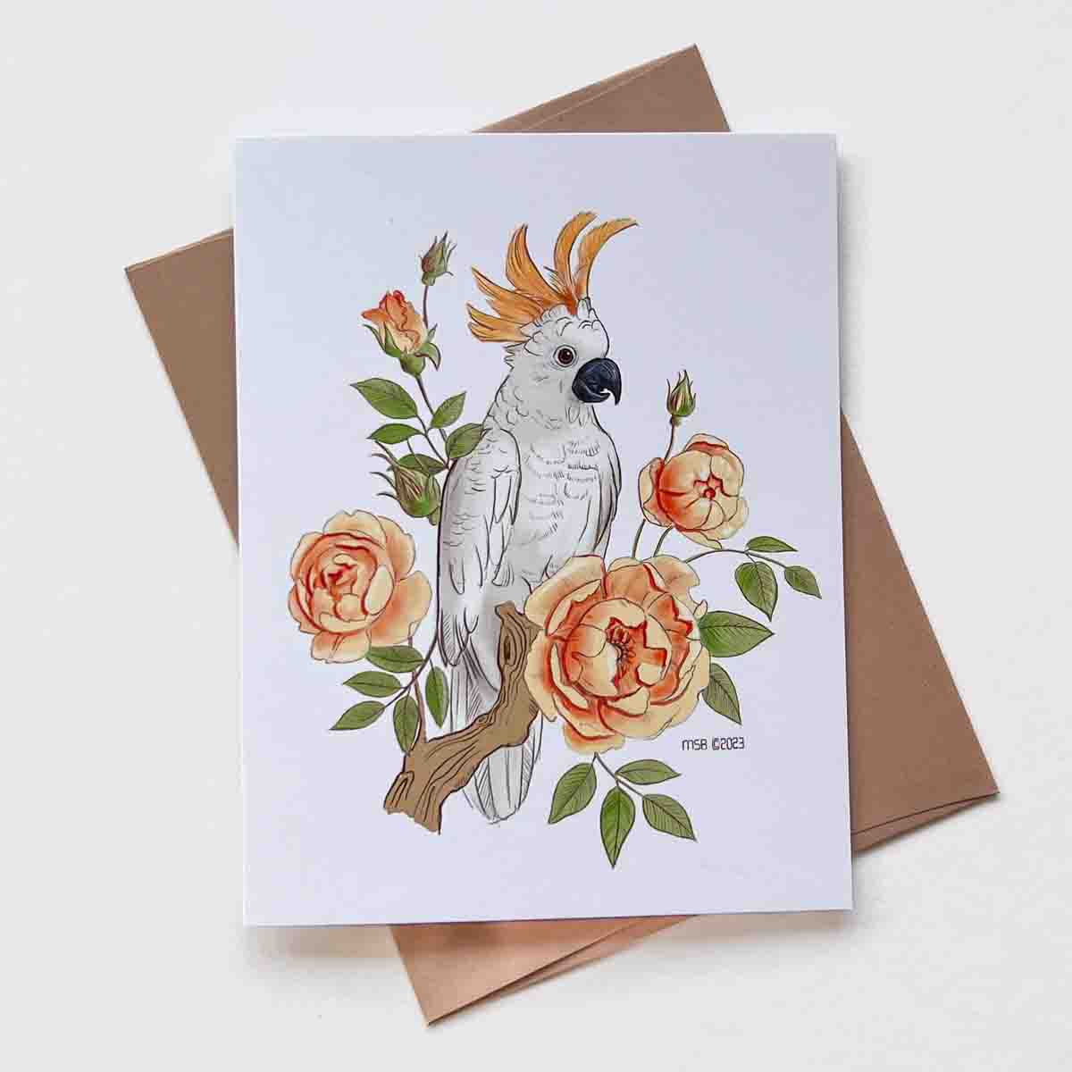 Cockatoo and Roses Greeting Card – True North Creations