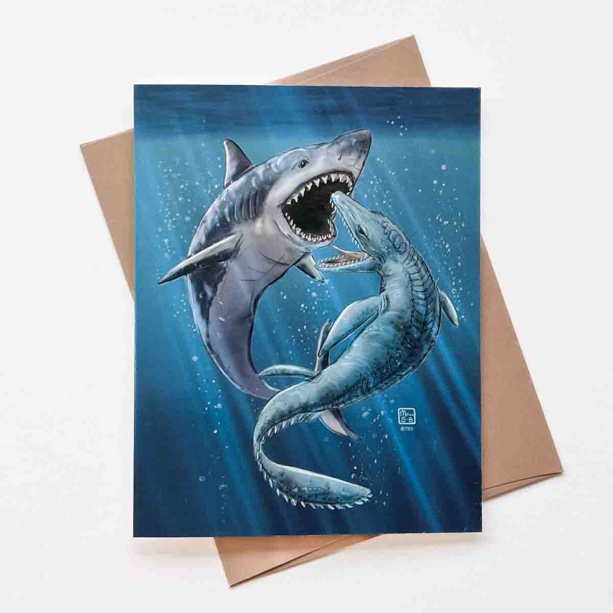 Megalodon vs Mosasaurus Note Card – True North Creations