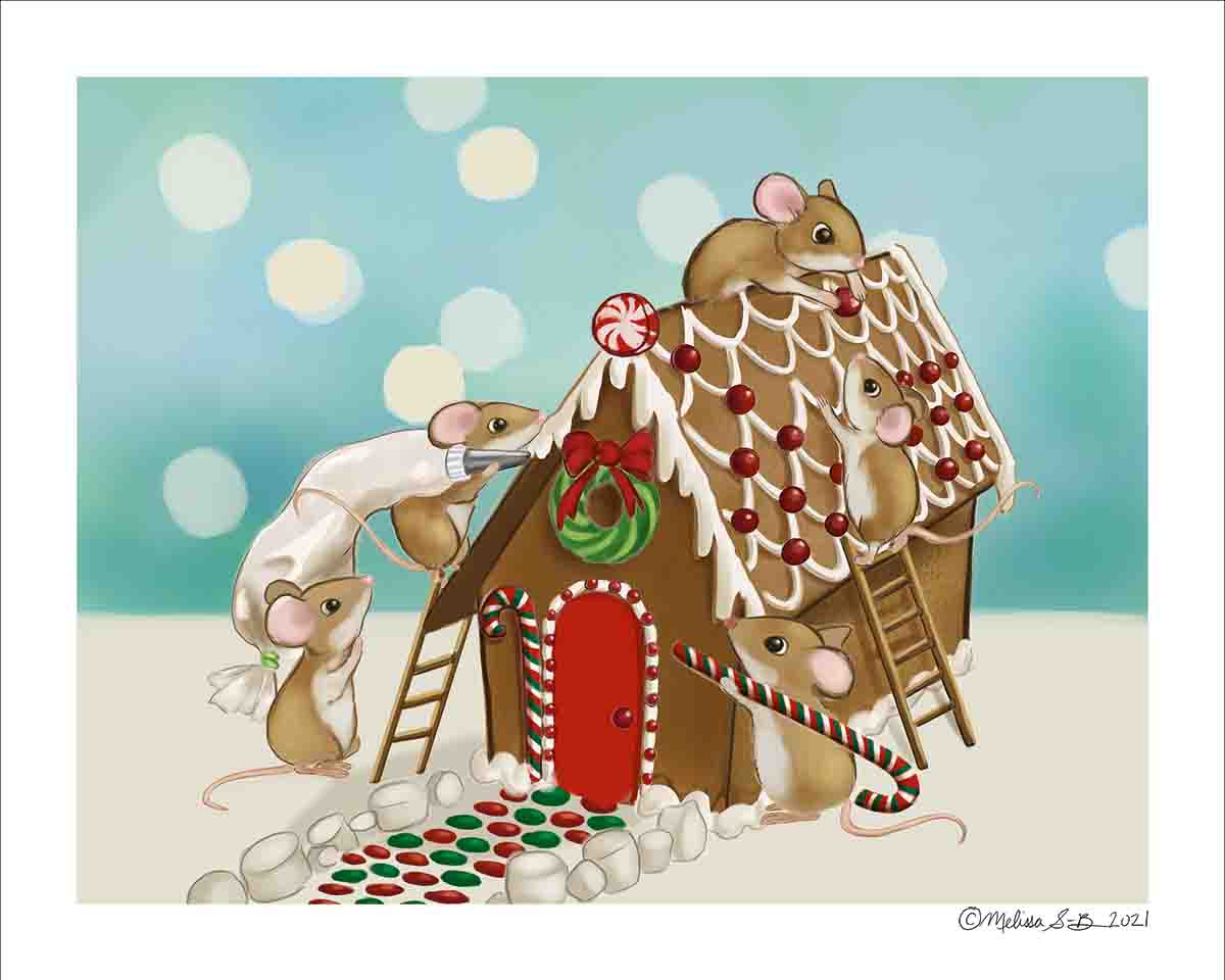 Mice Gingerbread House Construction Crew Fine Art Print – True North ...